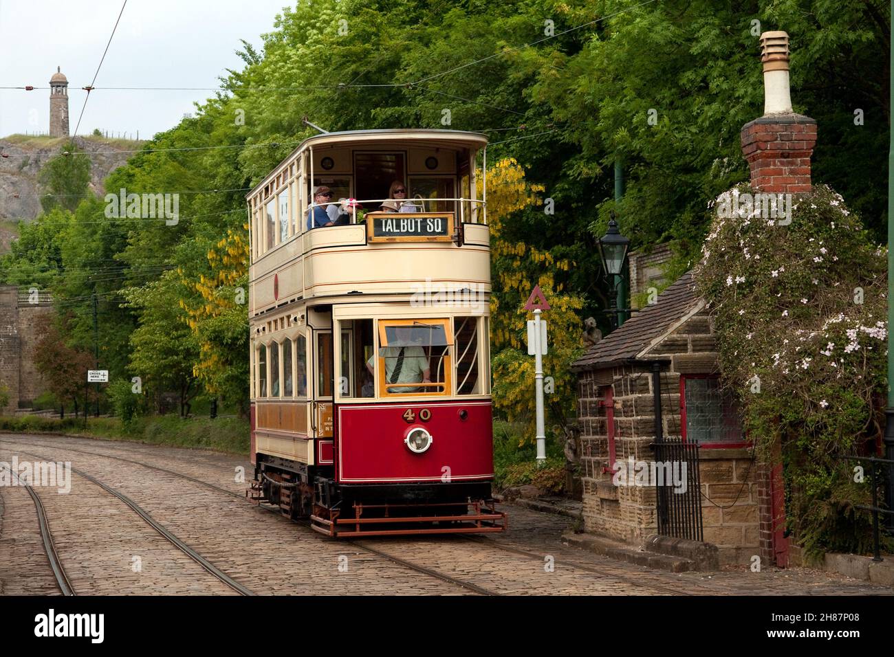 Vintage British Trams at he National Tramway village located at Crich ...