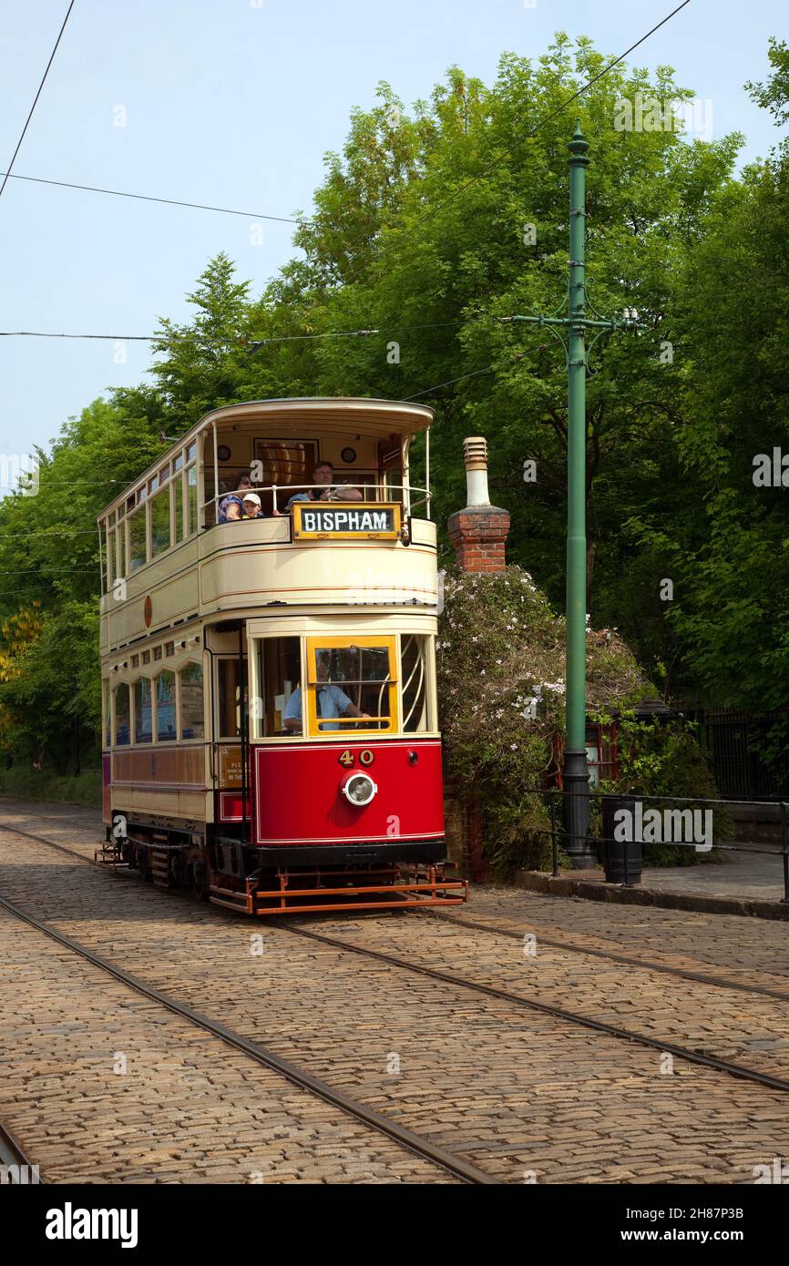 Vintage British Trams at he National Tramway village located at Crich ...
