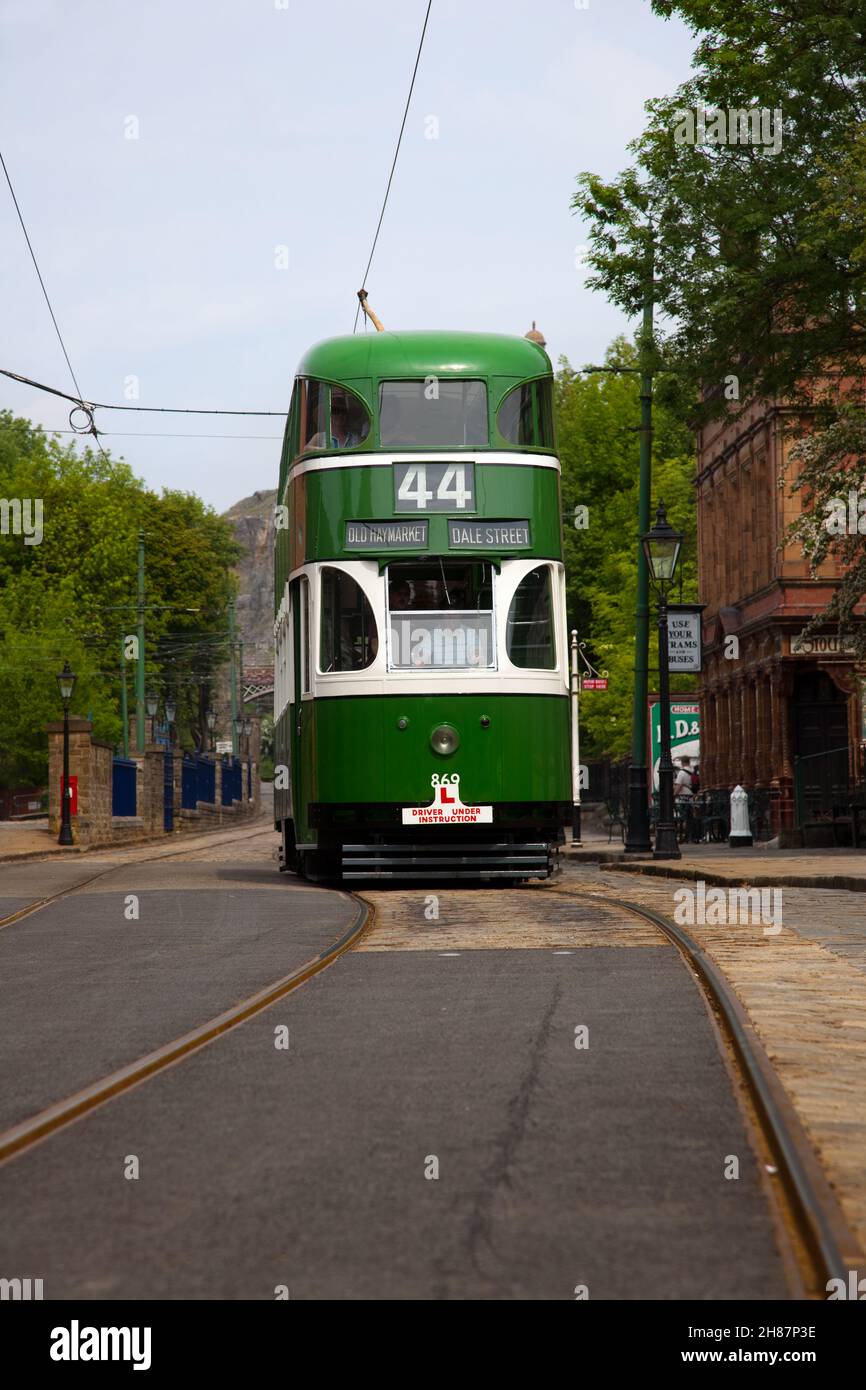 Vintage British Trams at he National Tramway village located at Crich ...