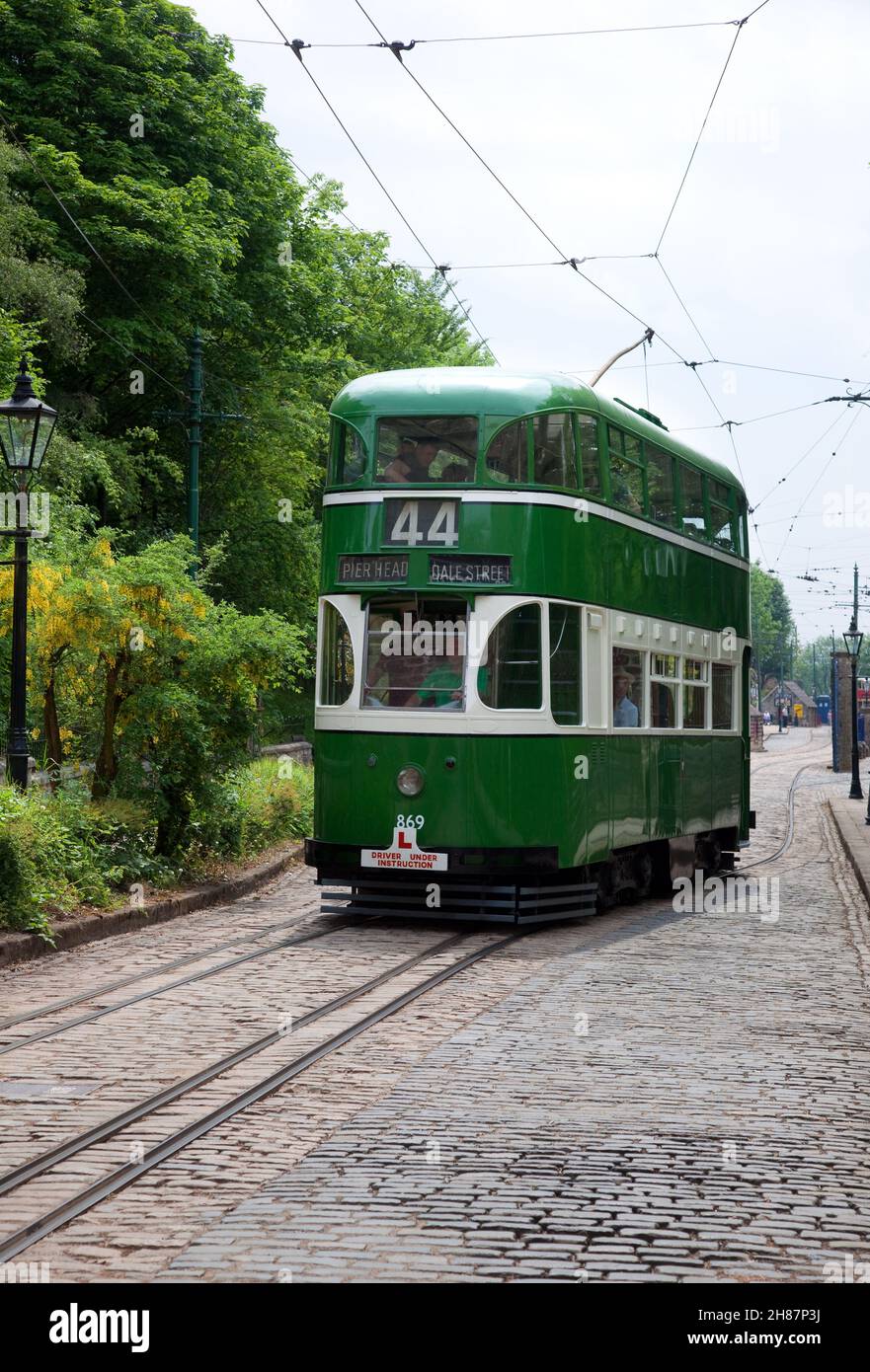 Vintage British Trams at he National Tramway village located at Crich ...