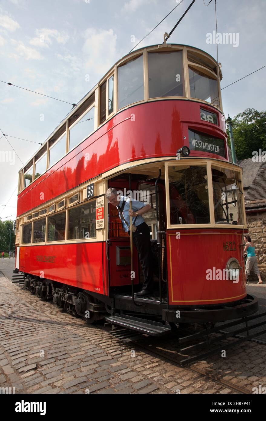 Vintage British Trams at he National Tramway village located at Crich ...