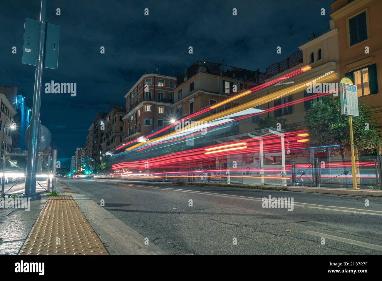 Cool long exposure cars traffic light trails, night view of the city of ...