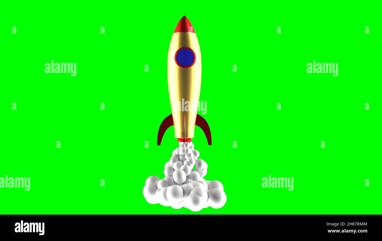 Rocket launch on green background Space shuttle Science animation ...