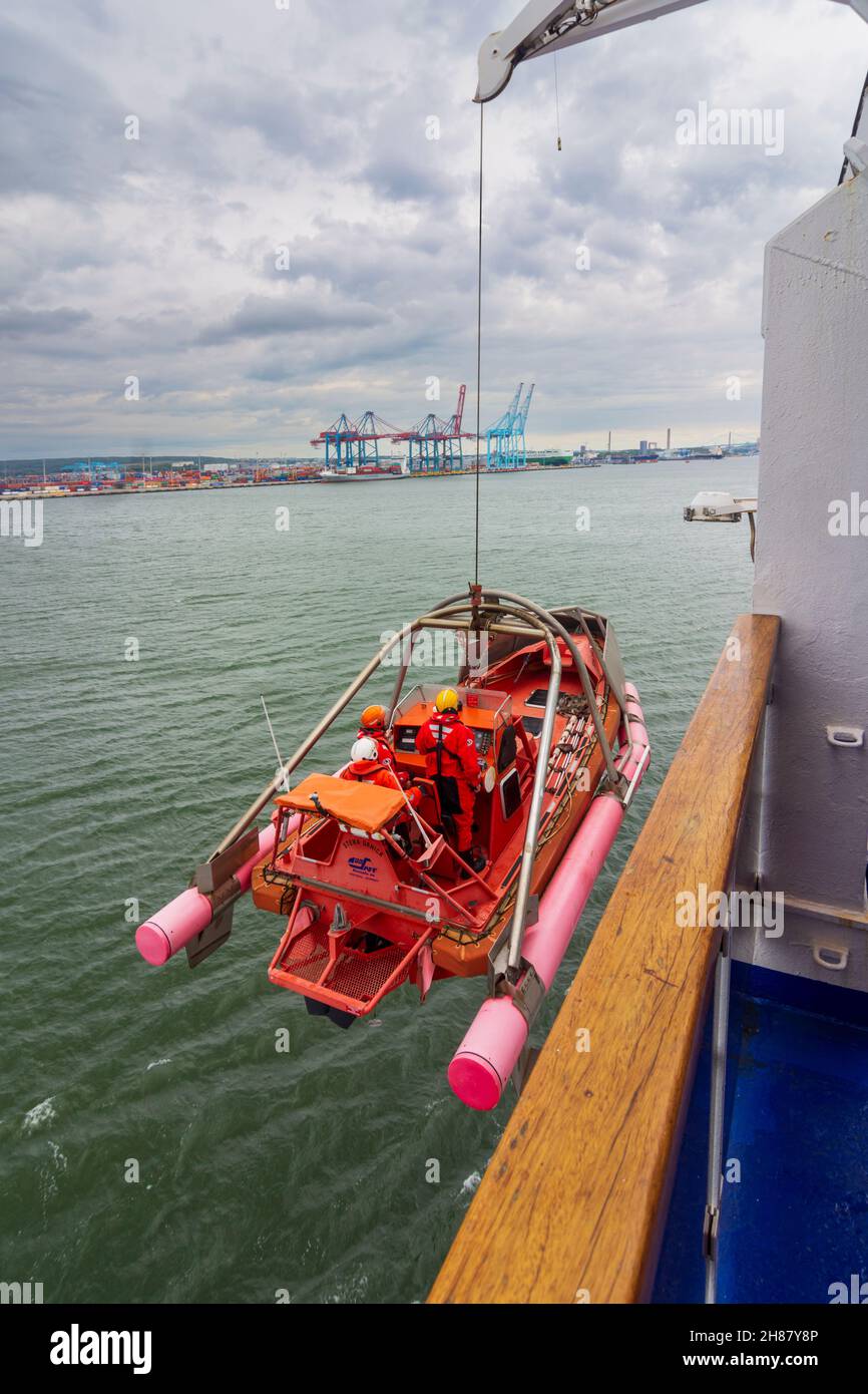 Göteborg, Gothenburg: rescue boat drill exercise at ferry Gothenburg ...