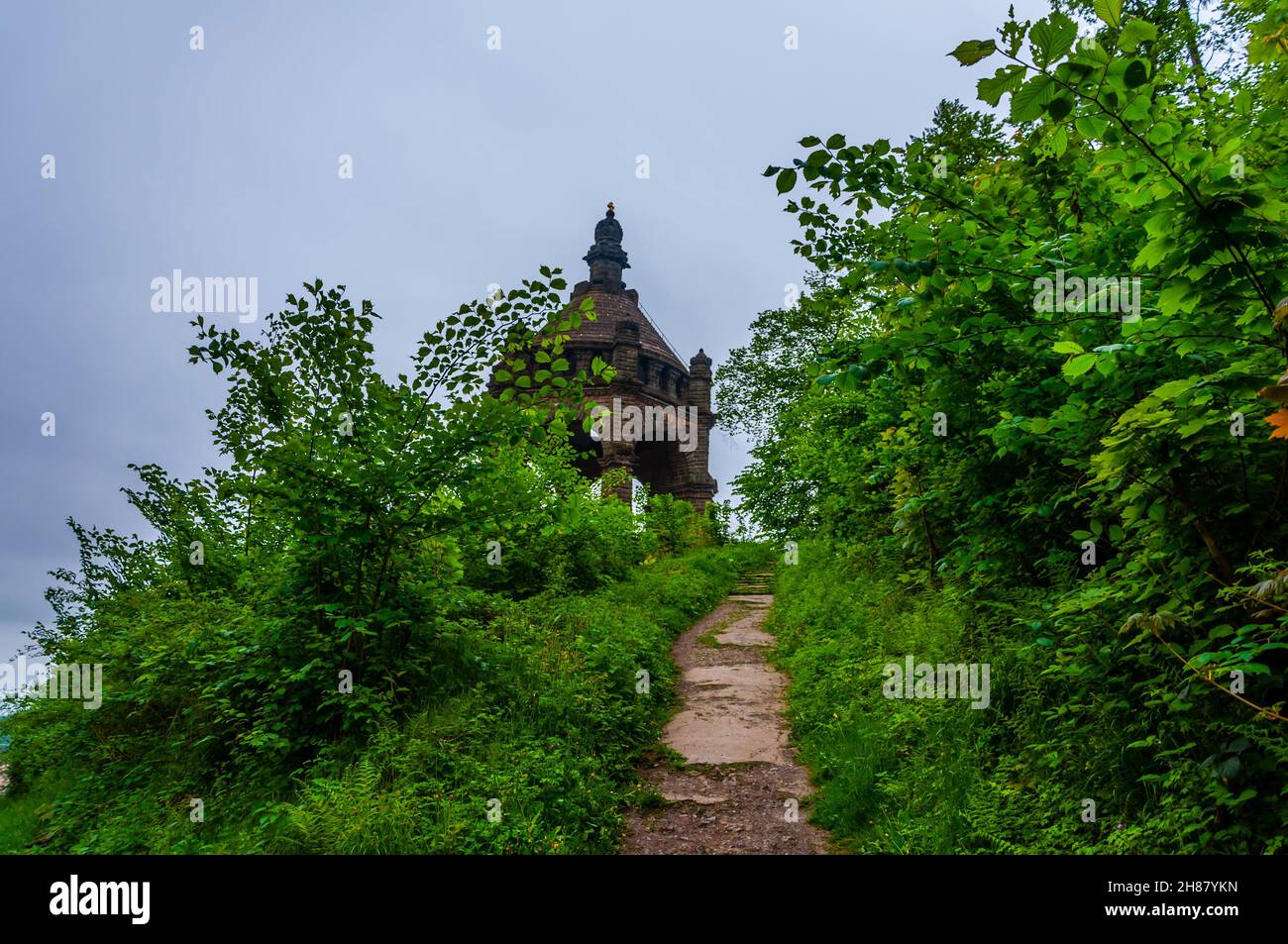 Path to the Emperor Kaiser William Monument through the forest at Porta ...