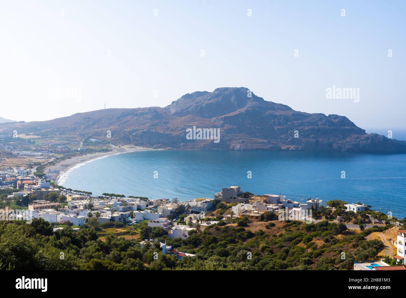 Panoramic aerial view from above of the city, Crete island, Greece ...