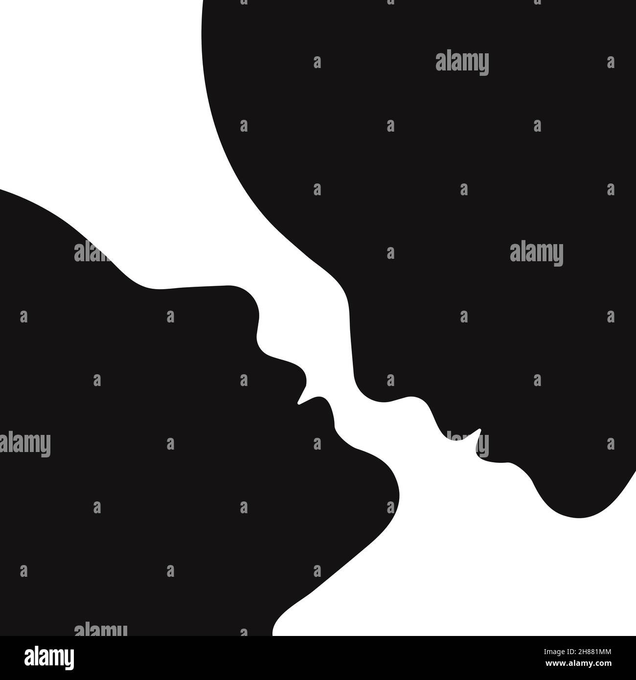 Abstract profiles of two people. Poster with silhouettes of girls ...