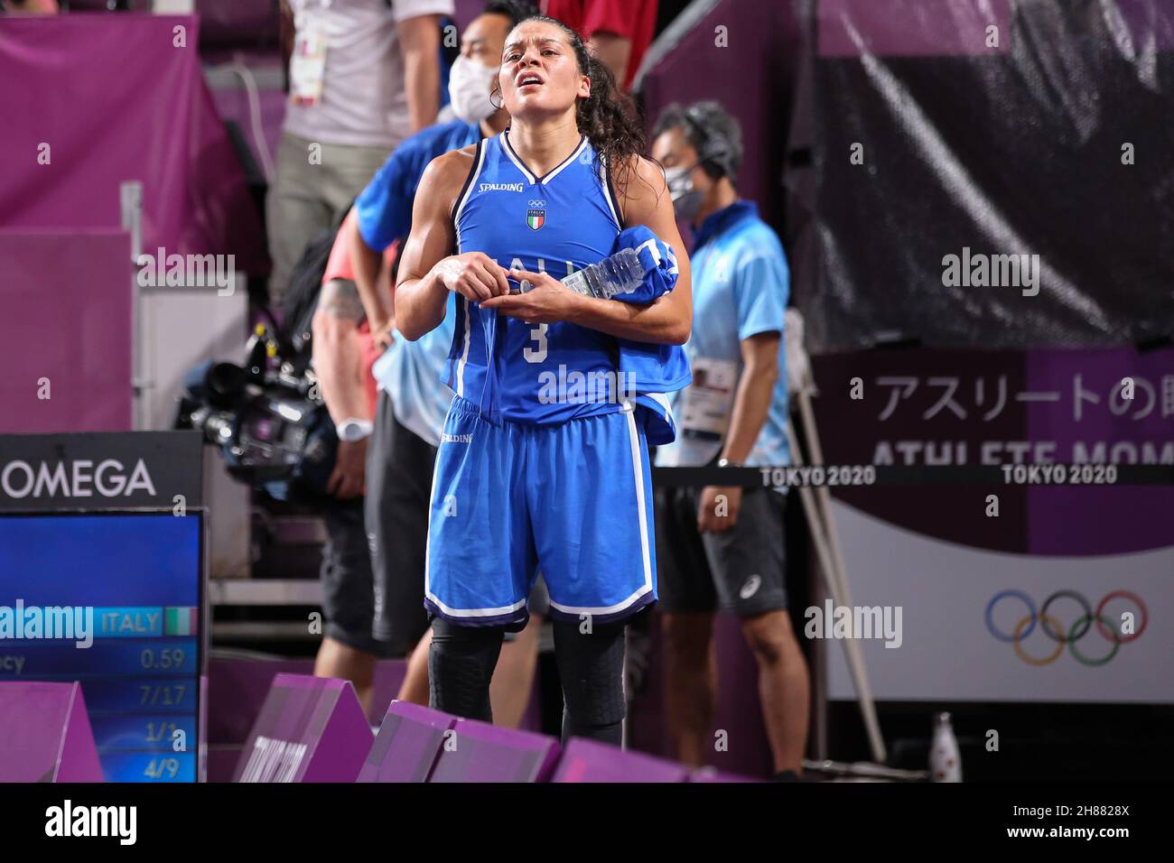 JULY 24th, 2021 - TOKYO, JAPAN: Rae Lin D'ALIE of Italy reacts loosing the 3x3 Basketball Women ...