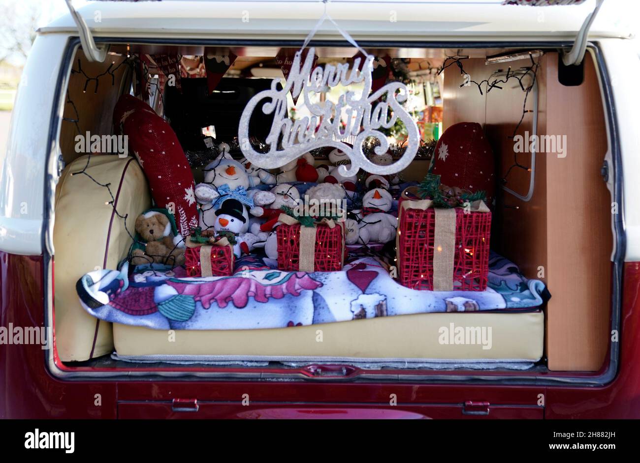 A mini 'Santa's grotto' in the back of a VW camper van during the New ...