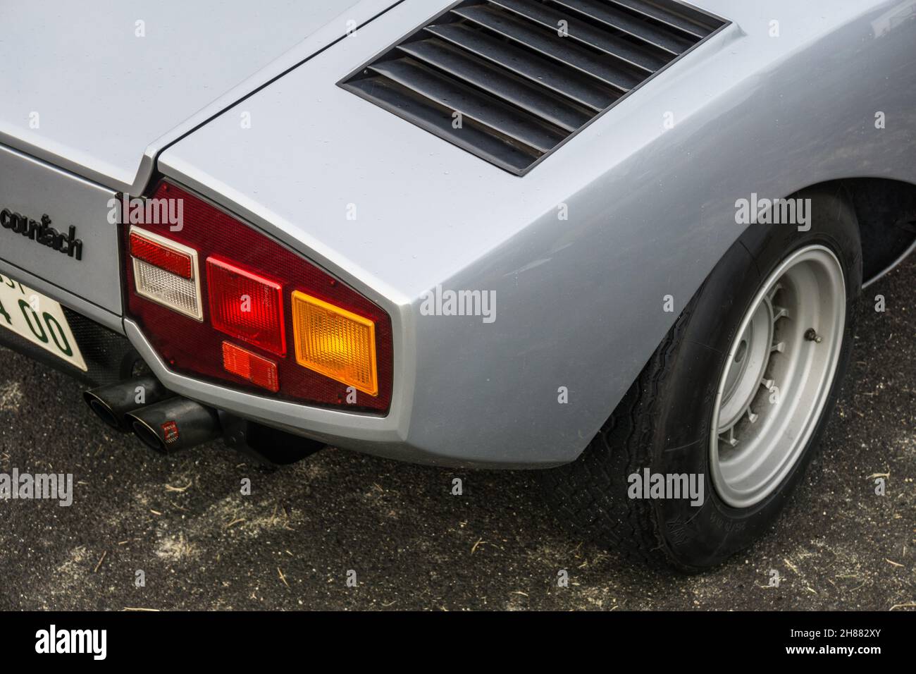Close up detail of on a silver grey Lamborghini Countach LP400 classic ...