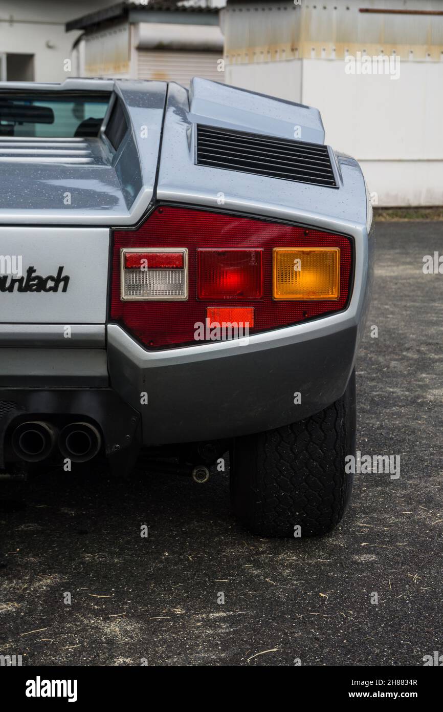 Close up detail of on a silver grey Lamborghini Countach LP400 classic ...
