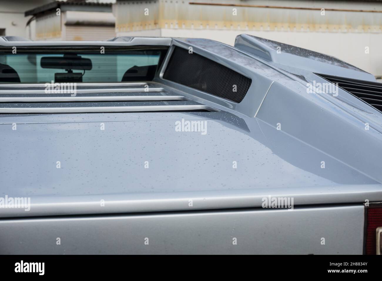 Close up detail of on a silver grey Lamborghini Countach LP400 classic ...