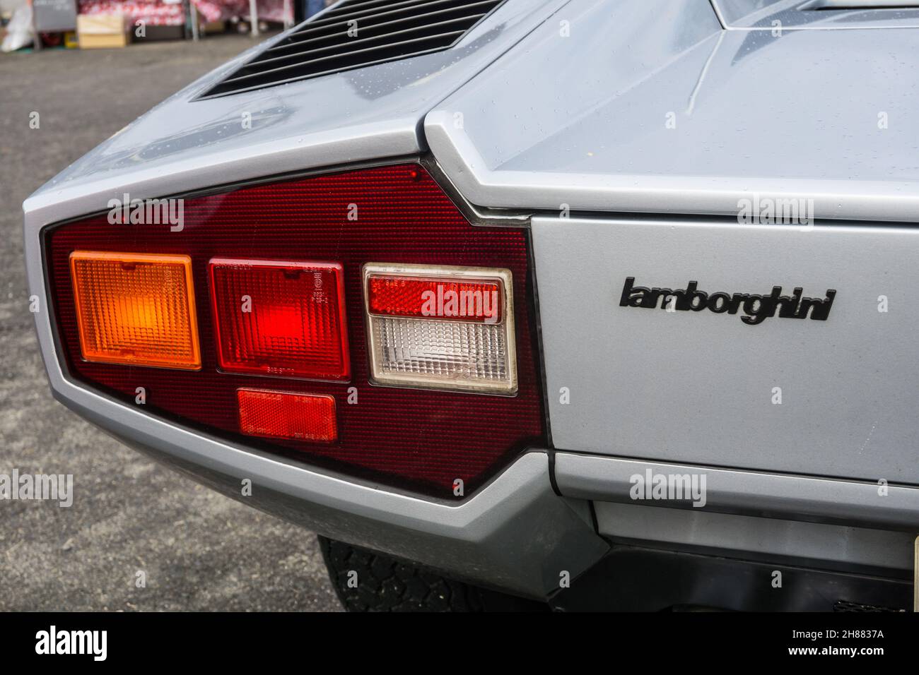 Close up detail of on a silver grey Lamborghini Countach LP400 classic ...
