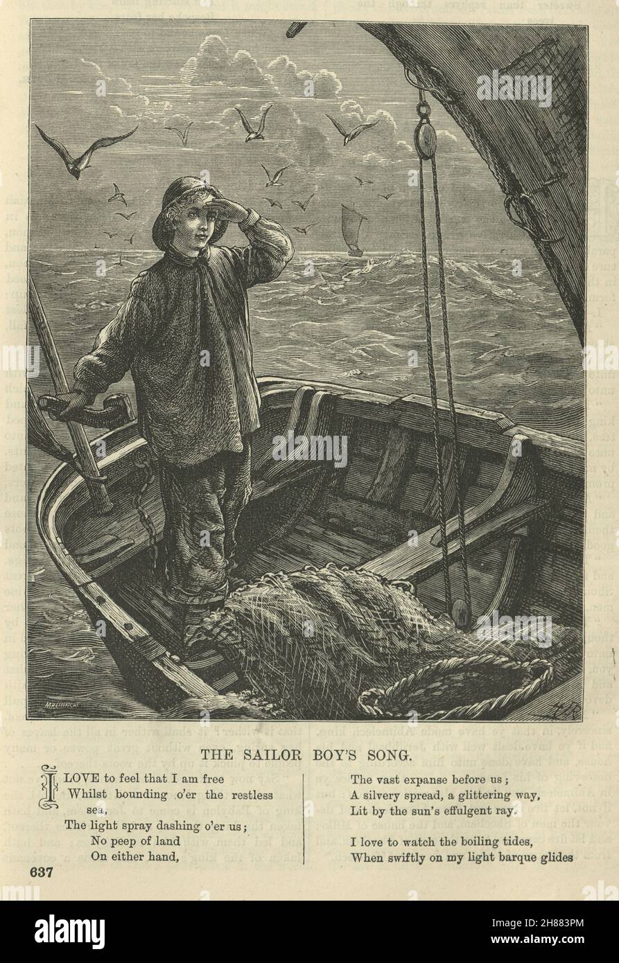 Sailor boys song, Boy sailing a fishing boat, Victorian 1870s, 19th ...