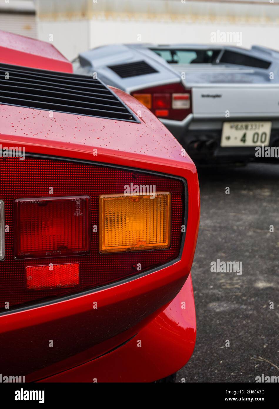 Close up detail of the rear light cluster on a red Lamborghini Countach ...