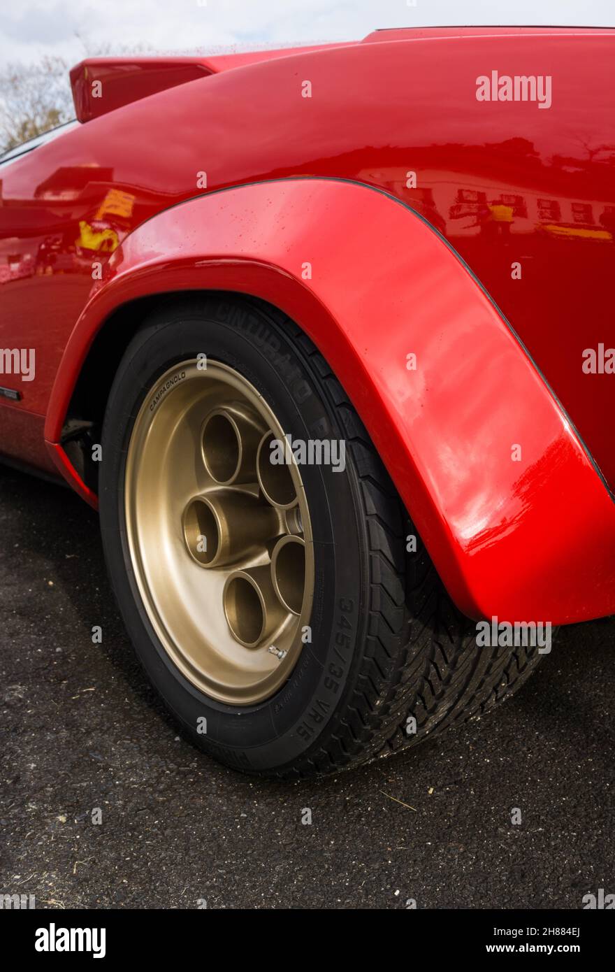 Close up detail of the rear wheel and arch on a red Lamborghini ...