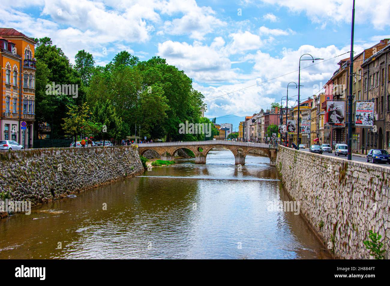 Famous Latin bridge in center of Sarajevo capital city of Bosnia 2019. ...