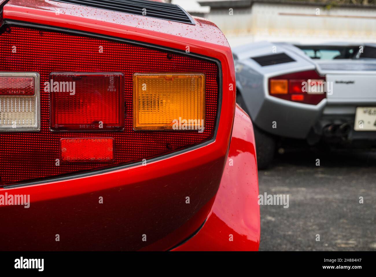 Close up detail of the rear light cluster on a red Lamborghini Countach ...