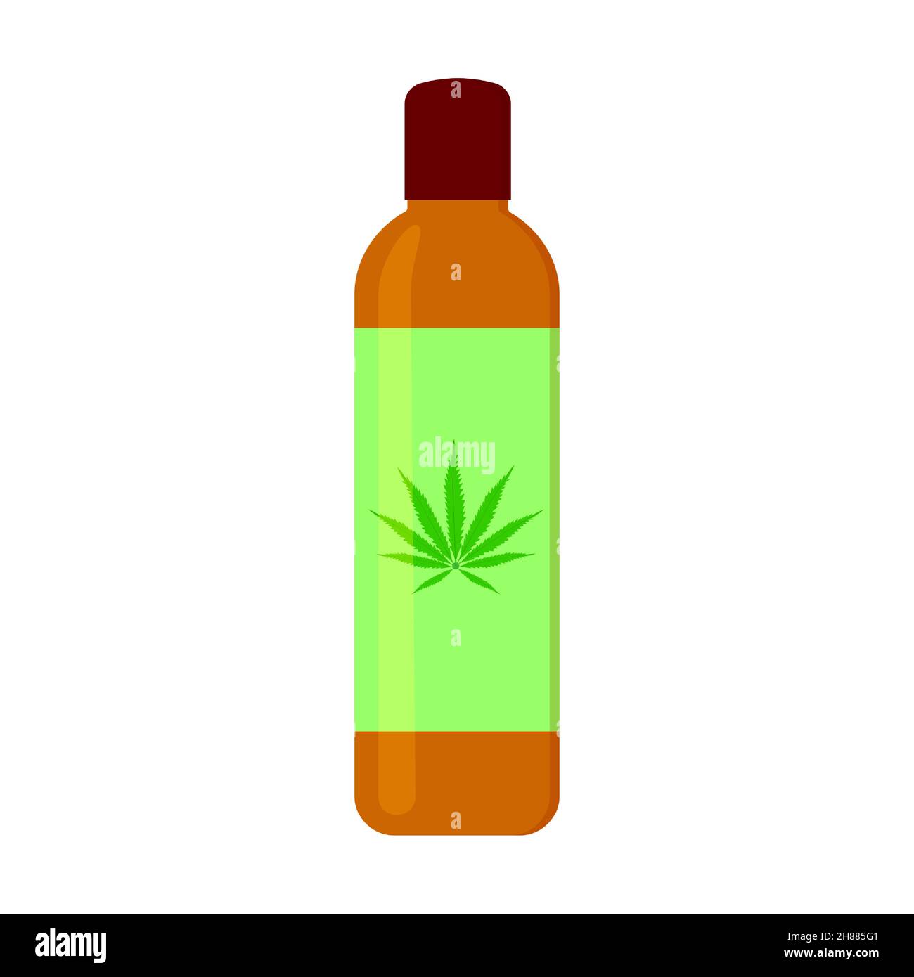 CBD oil shampoo with cannabis leaf on label. Hemp cosmetic product for ...
