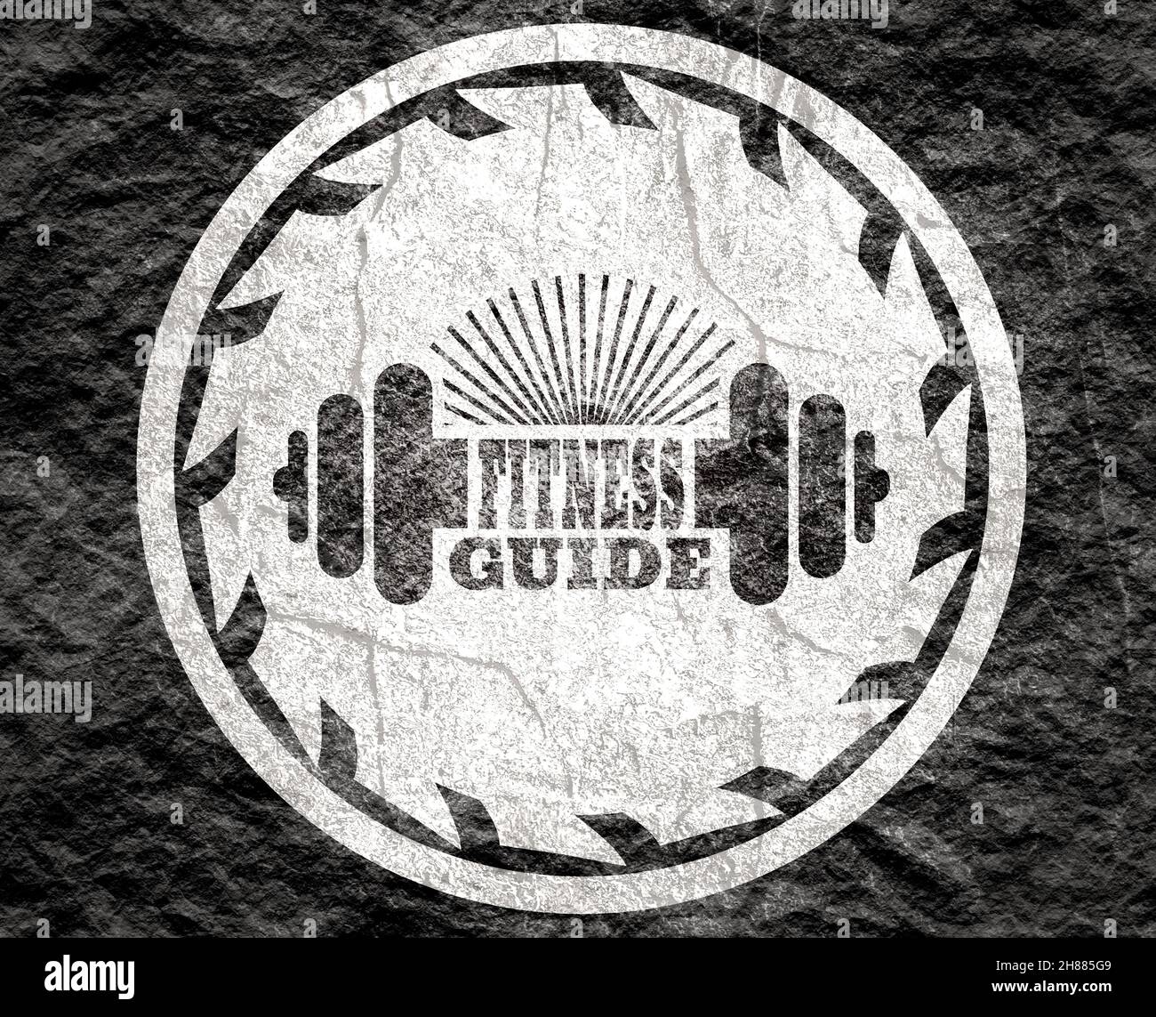 Fitness guide text. Letters and dumbbell icons. Body building relative ...