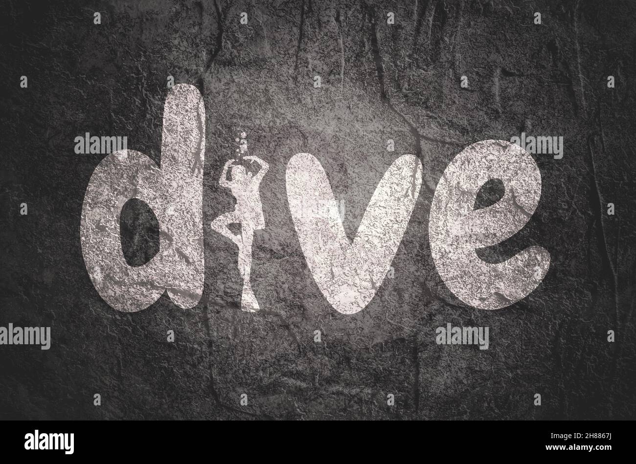 Dive word with silhouette of diver. The concept of sport diving Stock ...