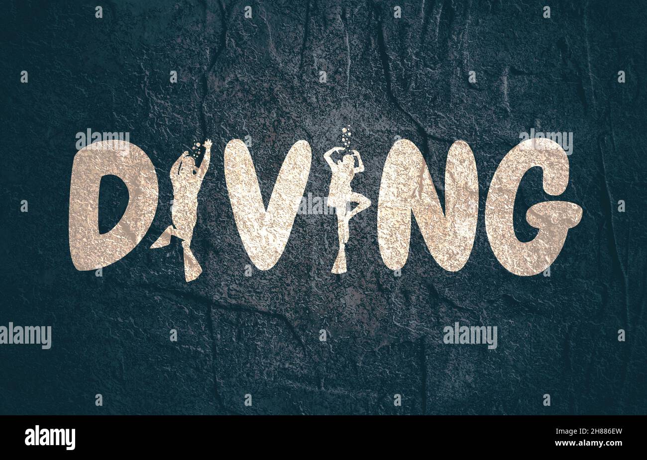 Diving word with silhouettes of diver. The concept of sport diving ...