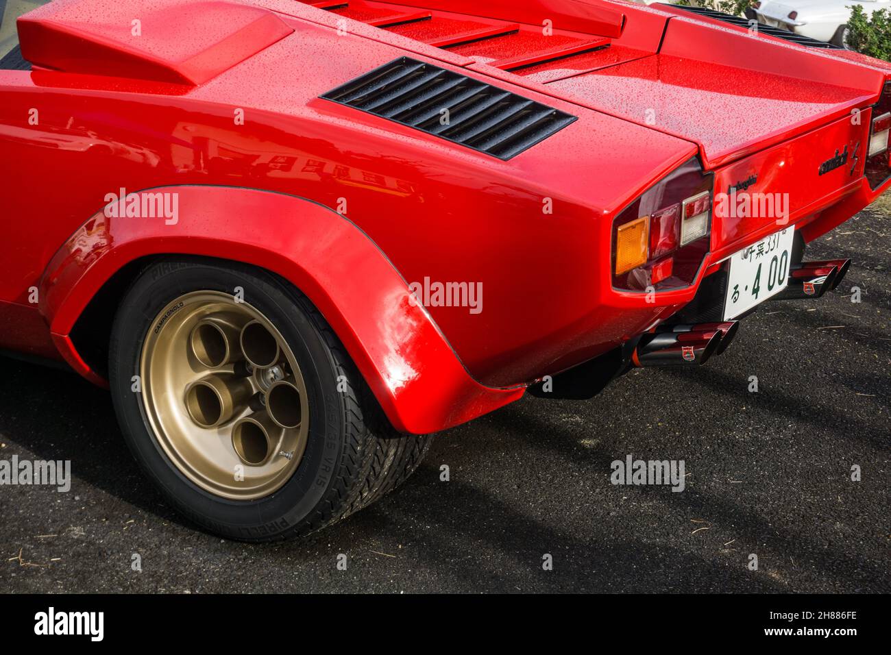 Close up detail of the rear back and light cluster on a red Lamborghini ...
