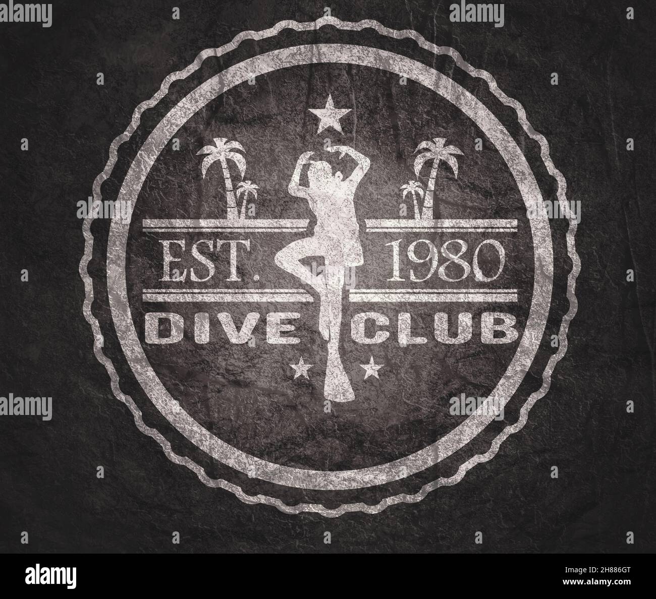 Silhouette of diver. Graphic design of stamp. The concept of sport ...