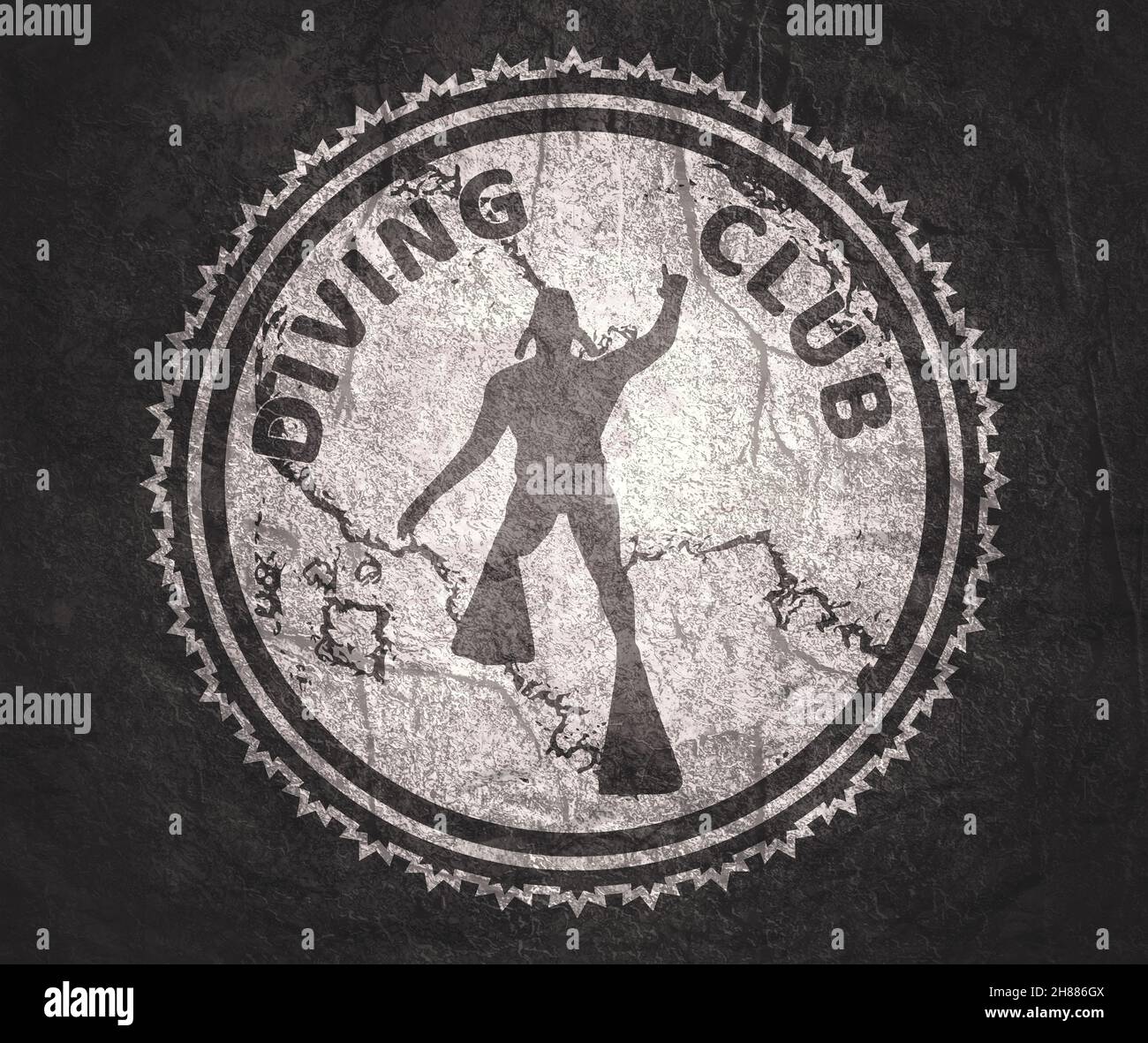 Silhouette of diver. Graphic design of stamp. The concept of sport ...