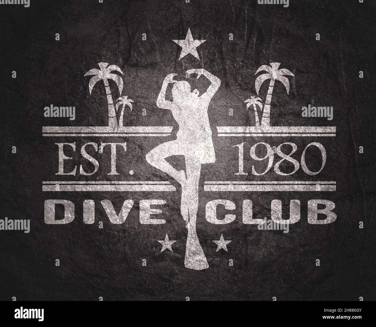 Silhouette of diver. Graphic design of stamp. The concept of sport ...