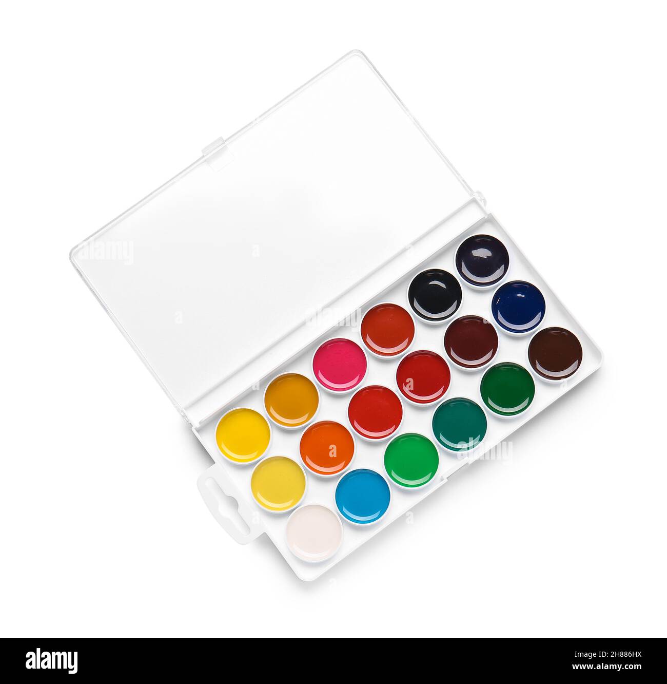 Plastic box with watercolor paints on white background Stock Photo - Alamy