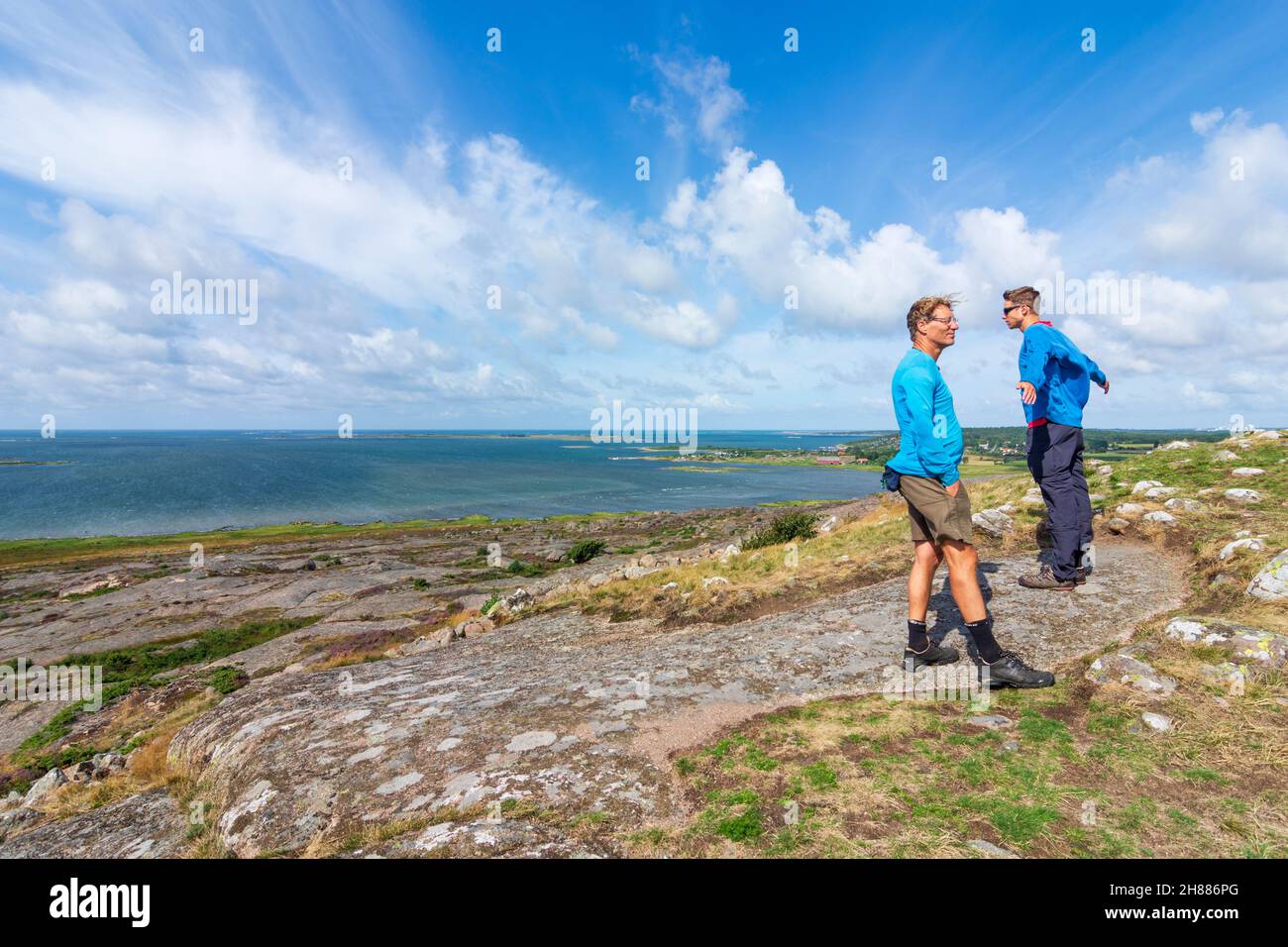 Varberg: Gamla Varberg nature reserve, tourists in strong wind, sea ...