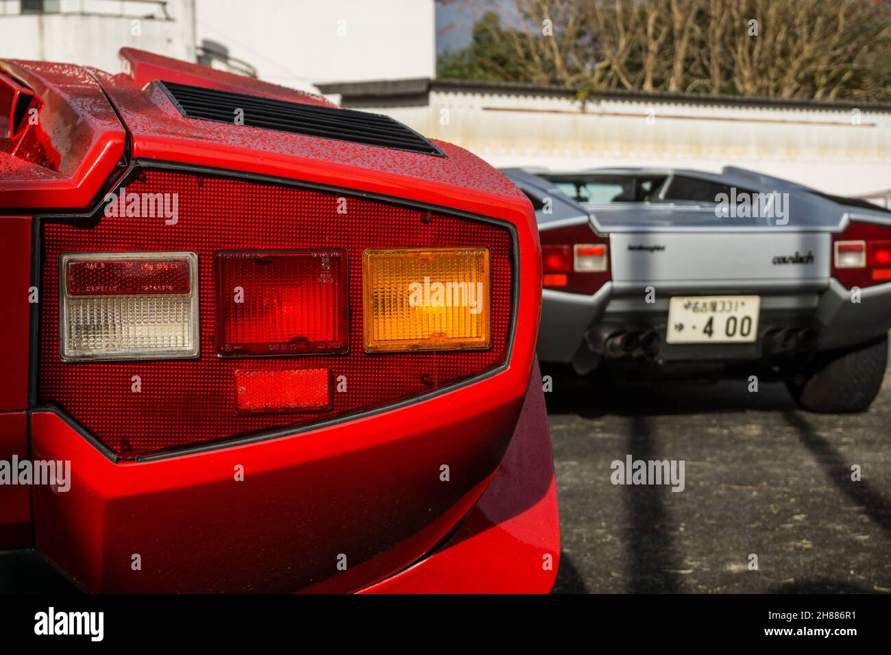 Close up detail of the rear light cluster on a red Lamborghini Countach ...