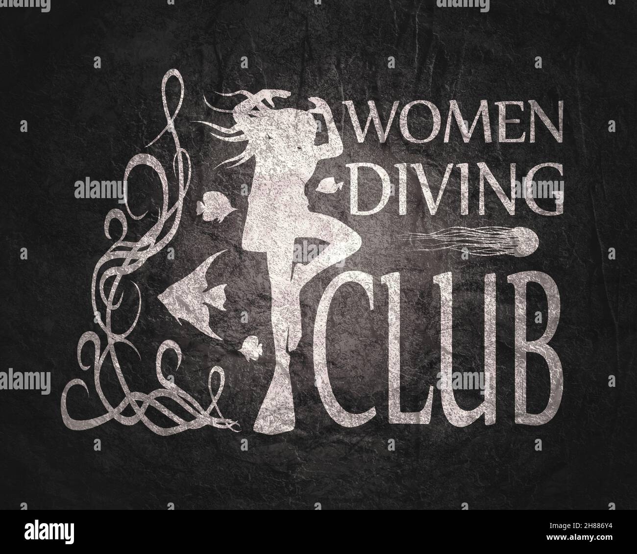 Silhouette of diver. Graphic design of stamp. The concept of sport ...