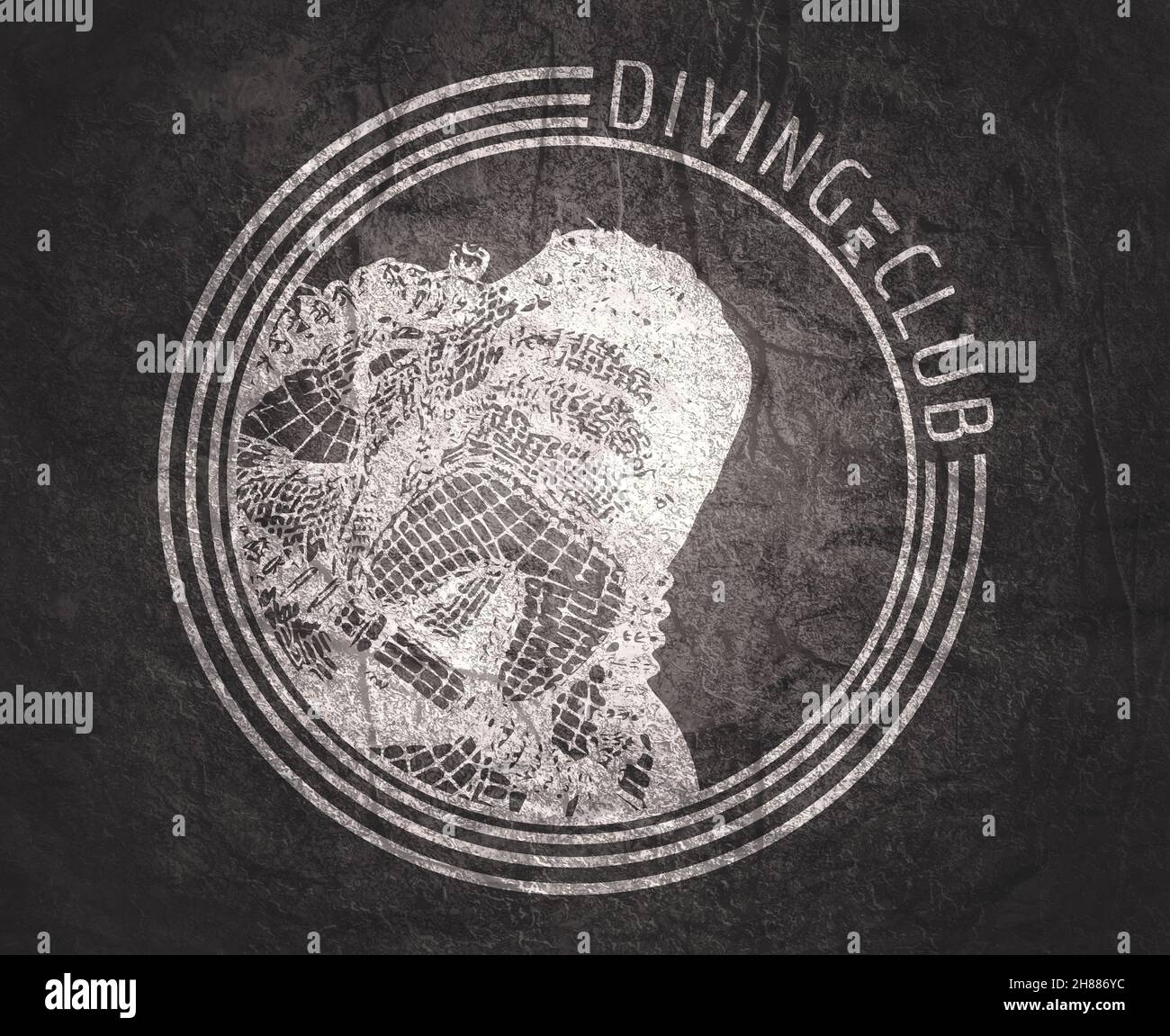 Silhouette of diver. Graphic design of stamp. The concept of sport ...