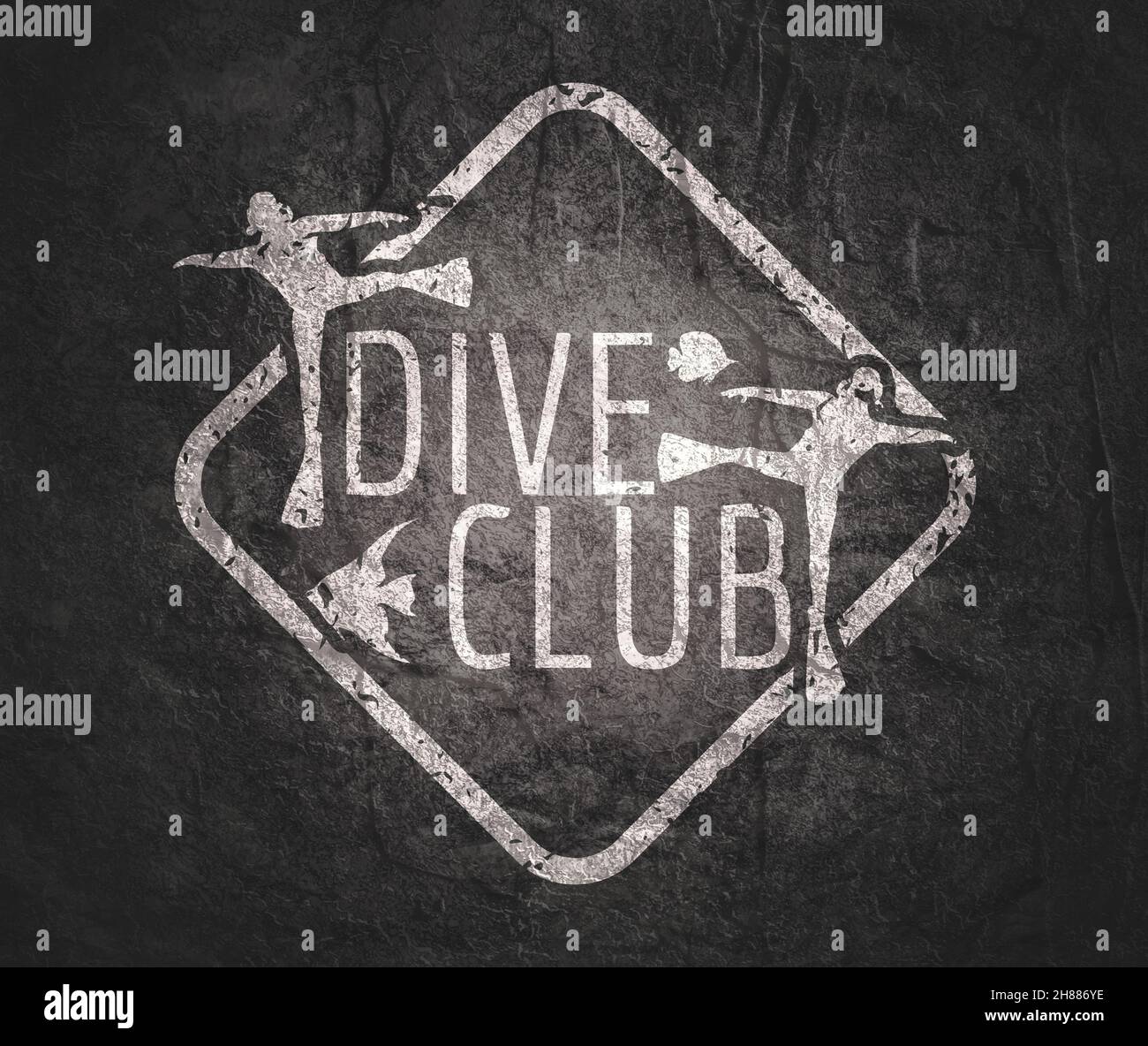 Silhouette of diver. Graphic design of stamp. The concept of sport ...