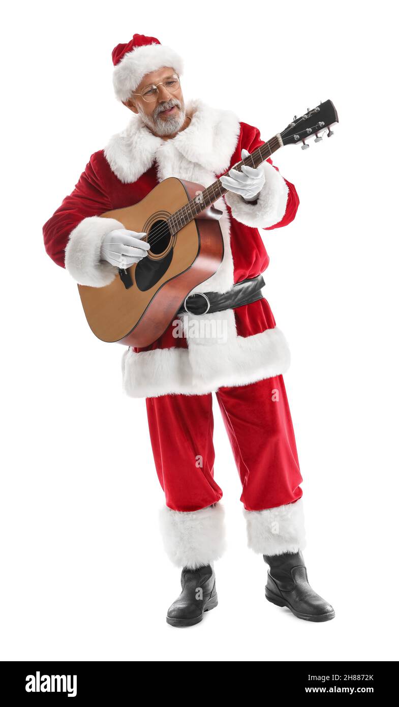 Santa Claus playing guitar on white background Stock Photo - Alamy