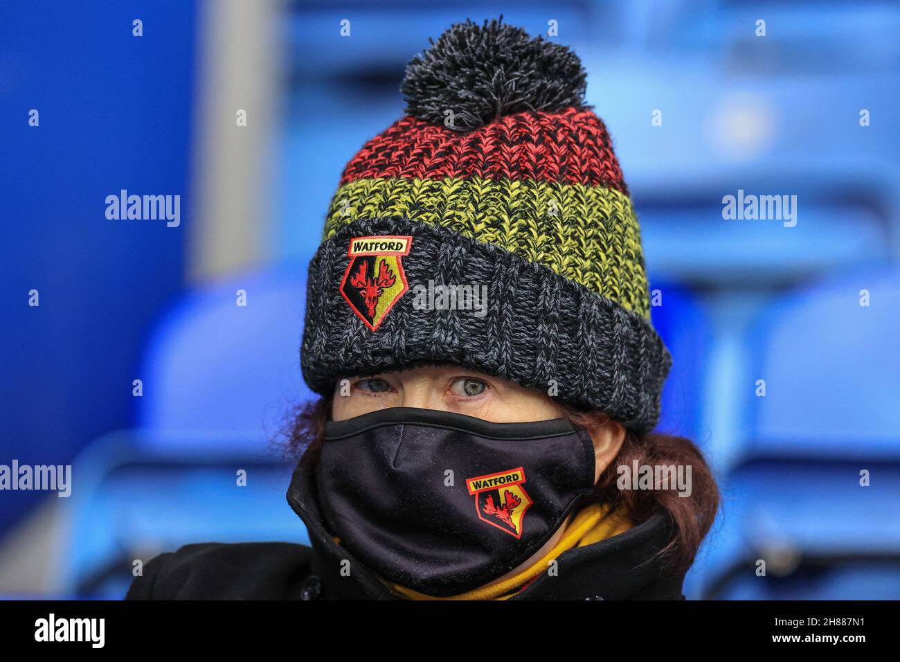 A Watford fan wrapped up before kickoff Stock Photo - Alamy