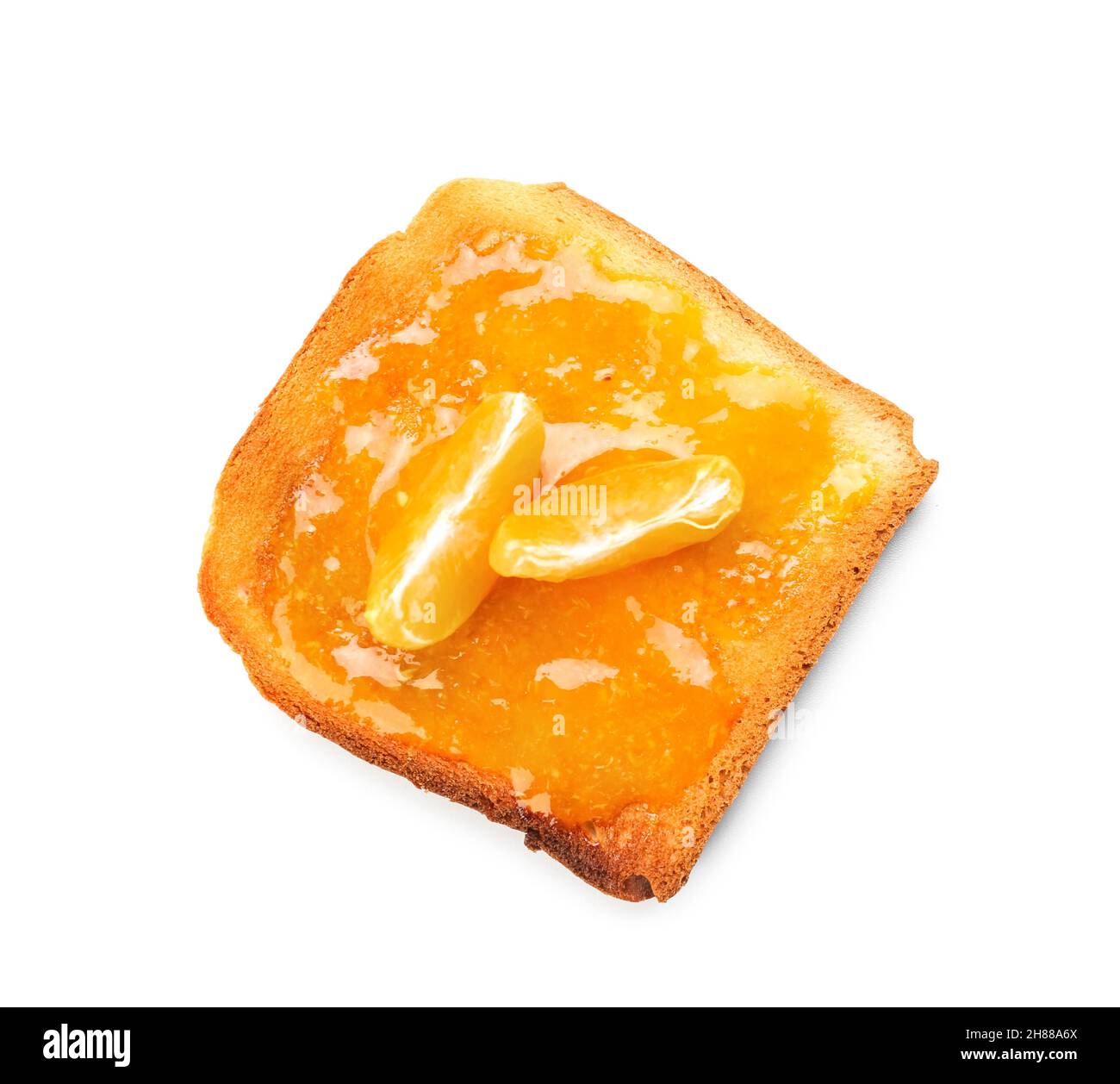 Tasty toast with tangerine jam on white background Stock Photo - Alamy