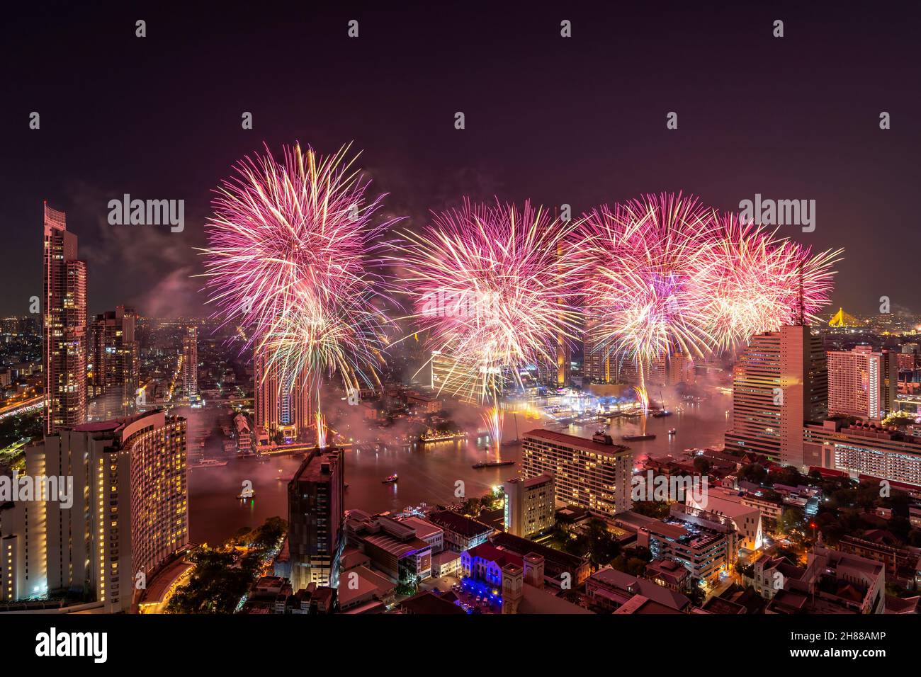 Bangkok Thailand, Fireworks countdown display celebration, Colorful New ...