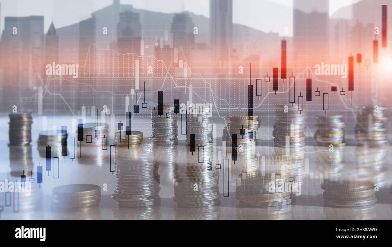 Coins city Forex. Financial graph on city scape background double ...