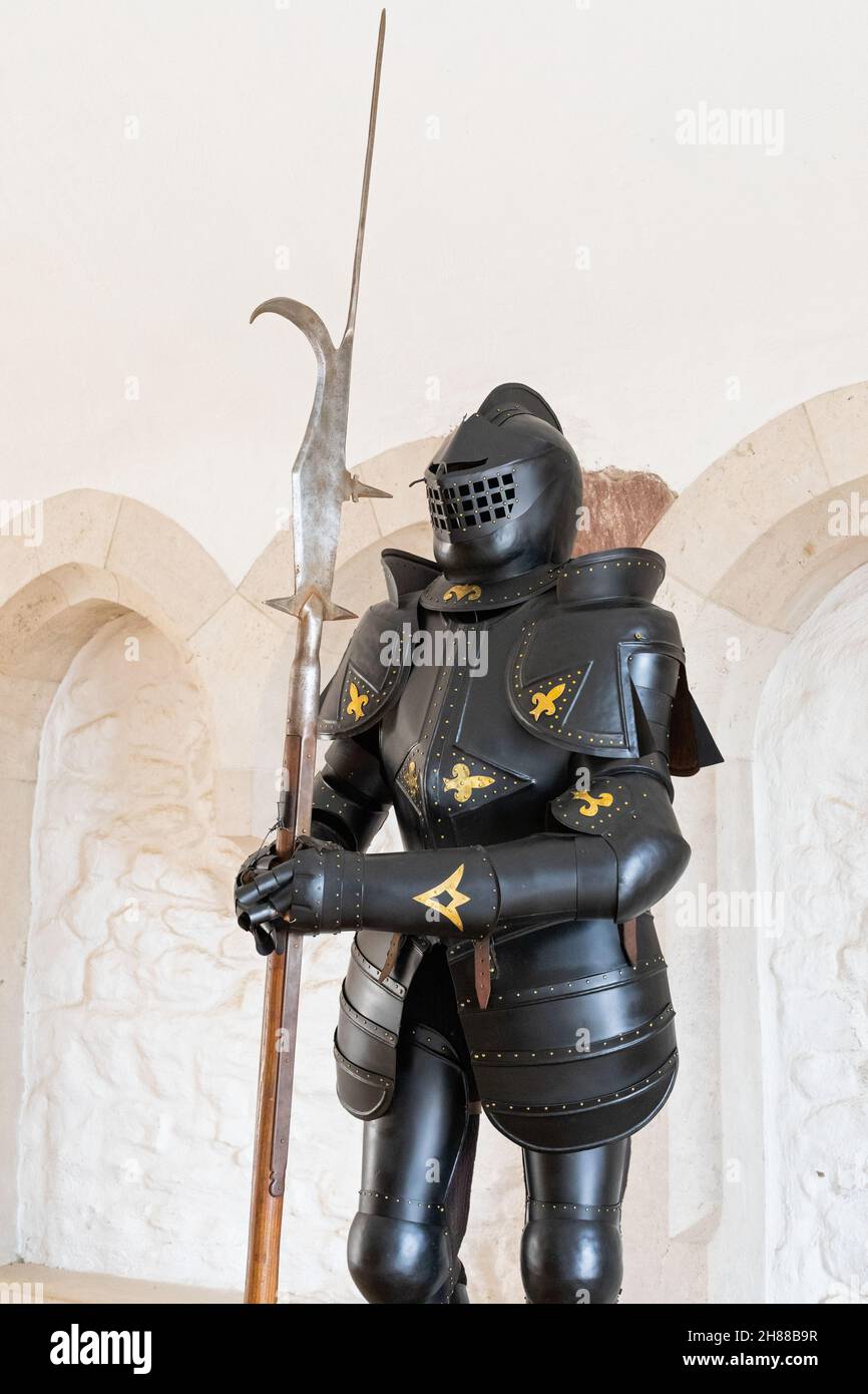 Exposition of a medieval knight armor in a museum in Hungary Stock ...