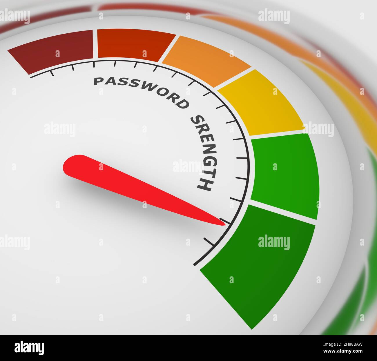Abstract meter read level of password strength. Color scale with arrow ...