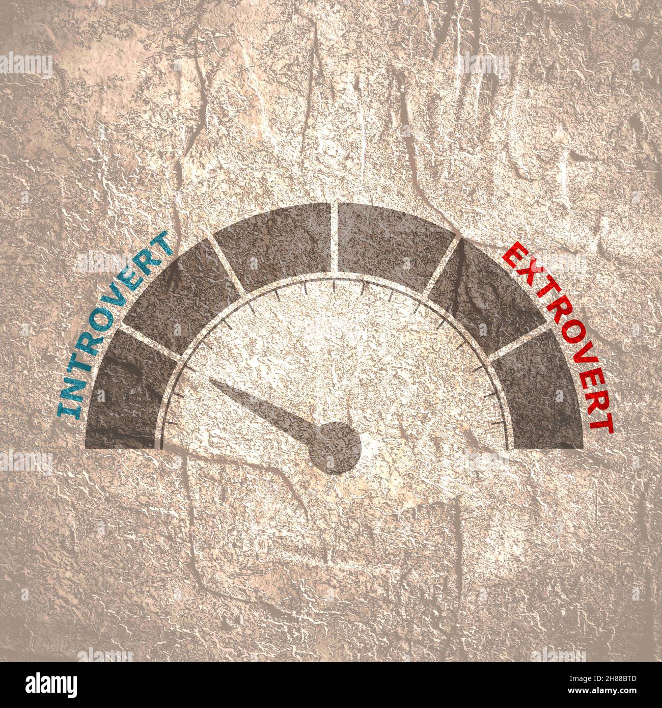 Extrovert vs introvert illustration. Image relative to human psychology. Level scale with arrow ...