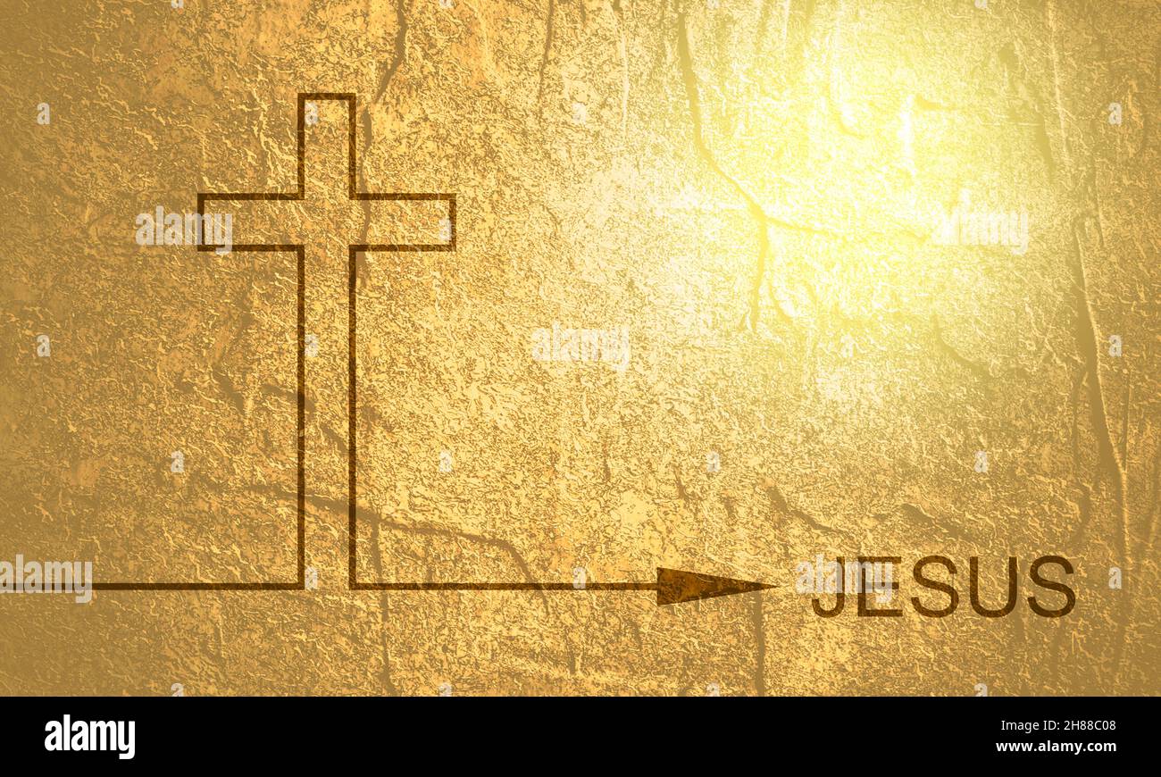 Christianity concept illustration. Cross and Jesus word Stock Photo - Alamy