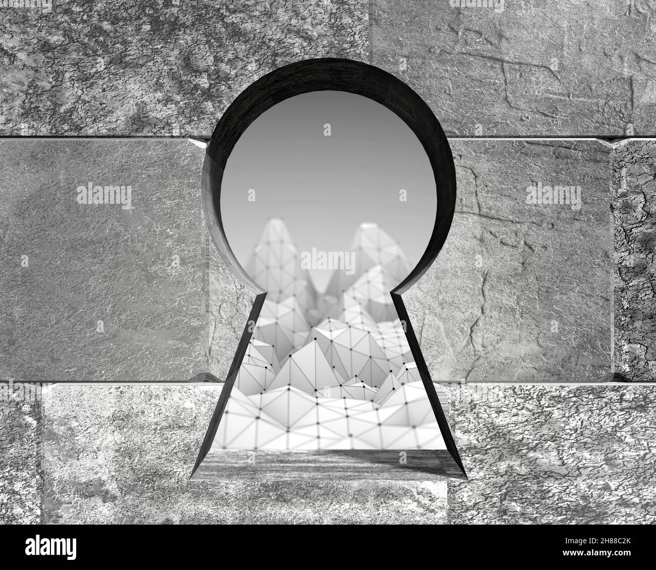 Key hole in the concrete blocks wall. 3D rendering Stock Photo - Alamy