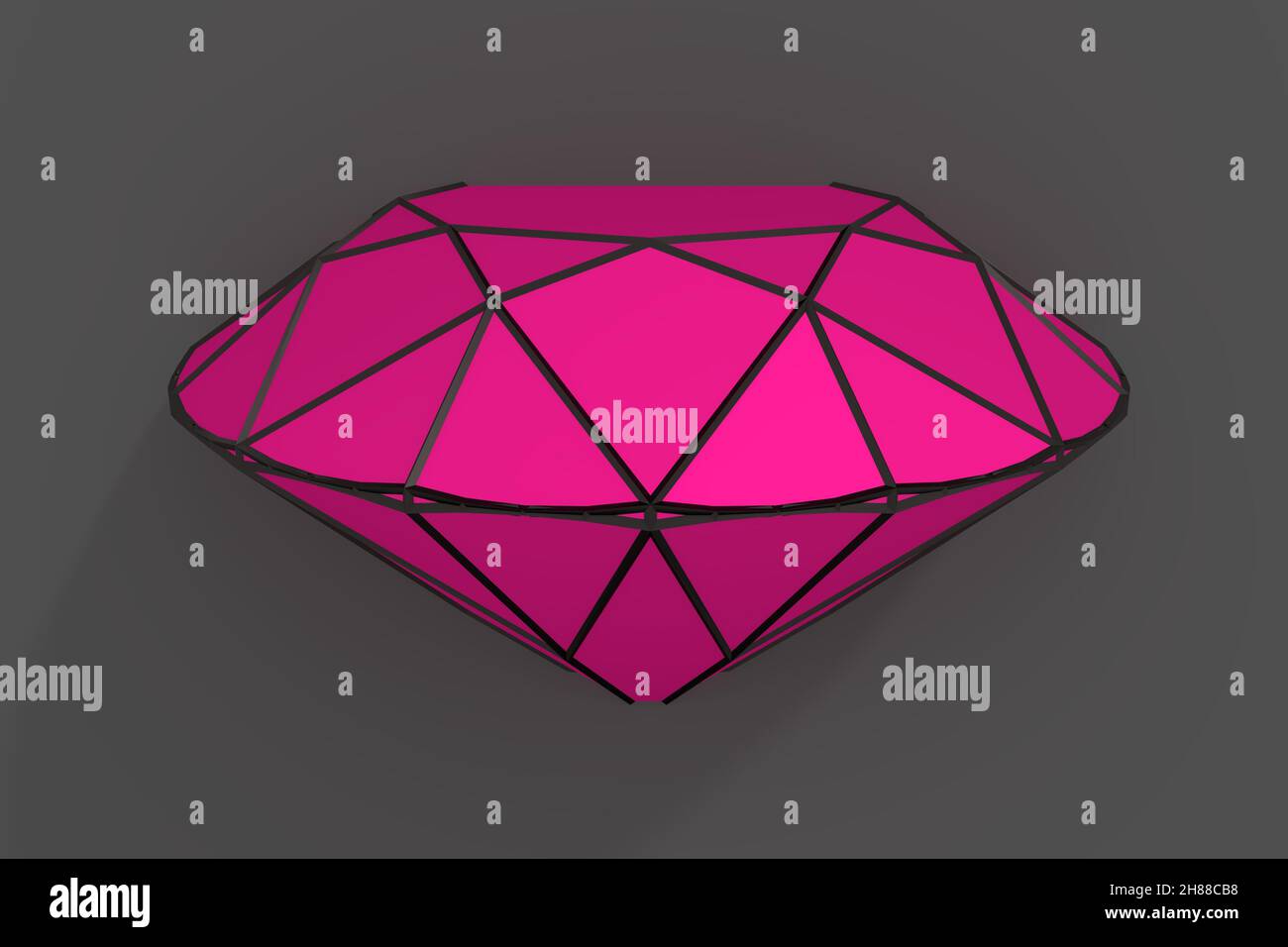 Diamond simple illustration. Wireframe model. Side view. 3D rendering ...