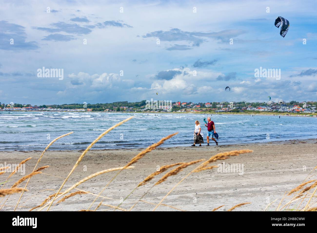 Varberg: beach at Kattegat sea area, kite surfer in , Hallands län ...