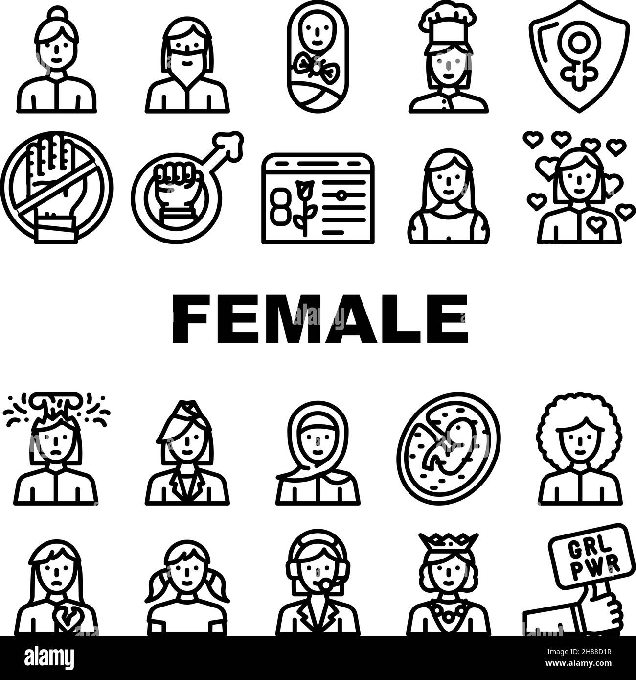 Female Occupation And Profession Icons Set Vector Stock Vector Image ...