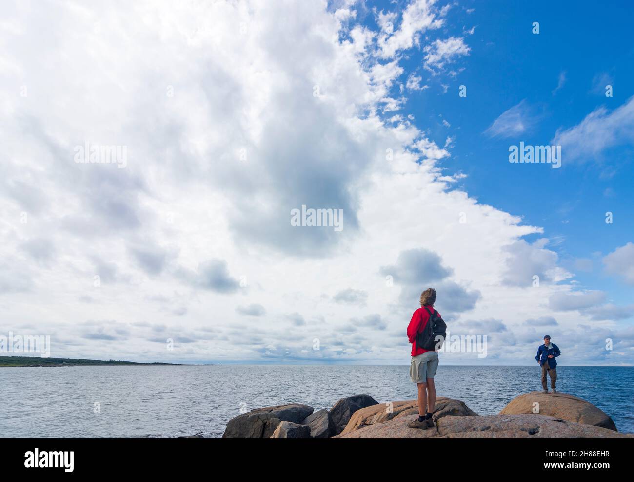 Halmstad: rock island in Steningestrand, tourists, family, Kattegat sea ...